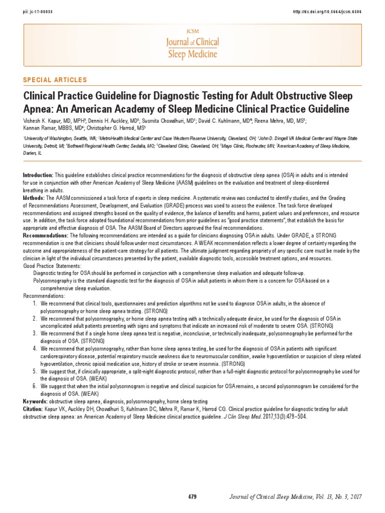 JCSM 13 3 479 | PDF | Medical Diagnosis | Sleep Medicine