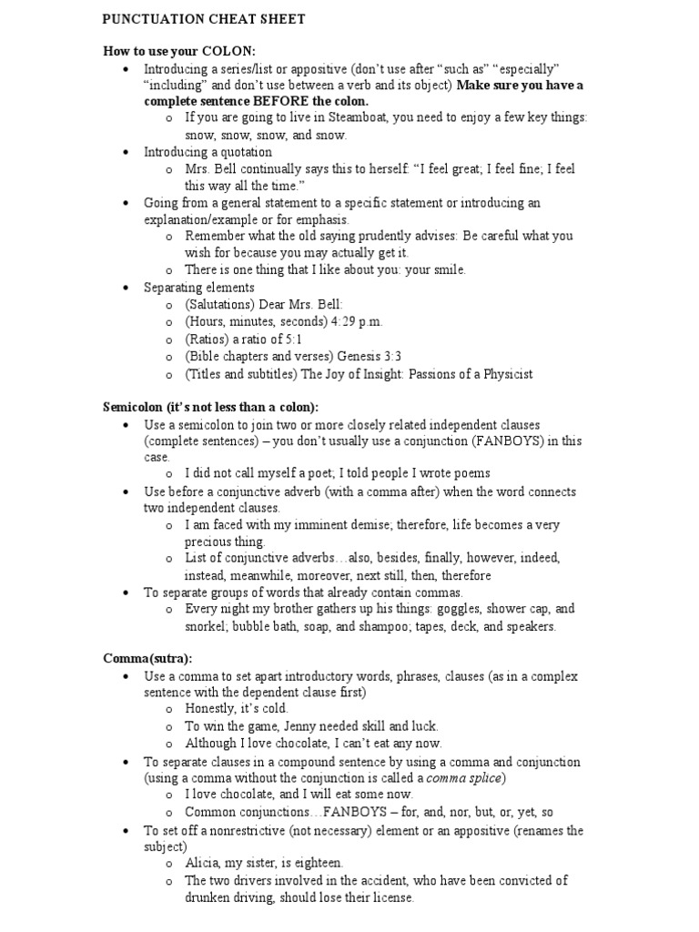 Punctuation Cheat Sheet | PDF | Comma | Orthography