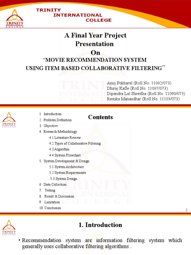 A Final Year Project Presentation On: "Movie Recommendation System ...