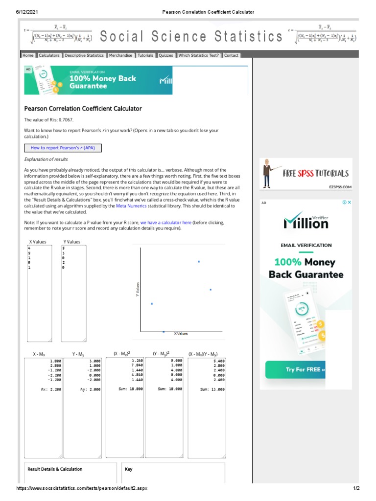 Pearson Correlation Coefficient Calculator | PDF | Scientific Method ...