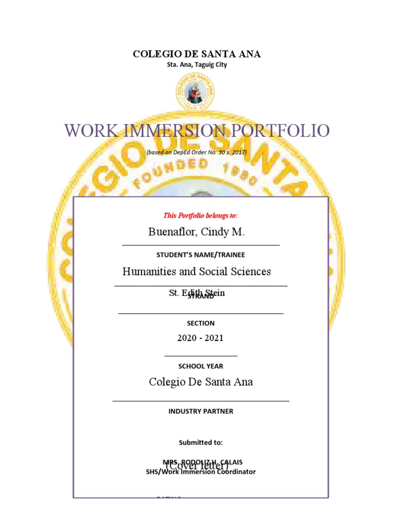 Work Immersion Portfolio: Buenaflor, Cindy M | PDF | Teachers | Cognition