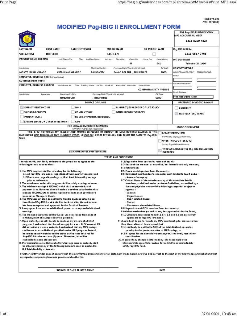 Modified Pag-Ibig Ii Enrollment Form | PDF | Government Finances ...