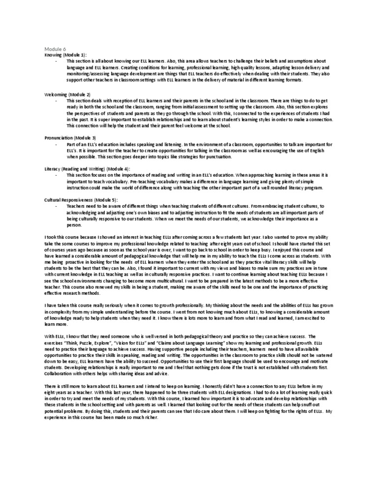 Module 6 Reflection | PDF | Learning | Teachers