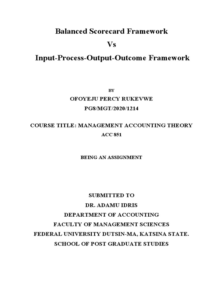 Balanced Scorecard Vs Input-Process-Outcome-Output | PDF | Performance ...