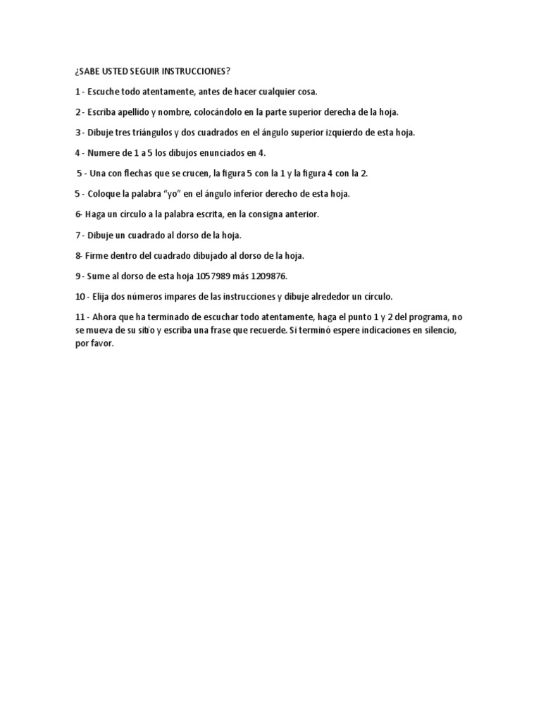 Sabe Usted Seguir Instrucciones | PDF