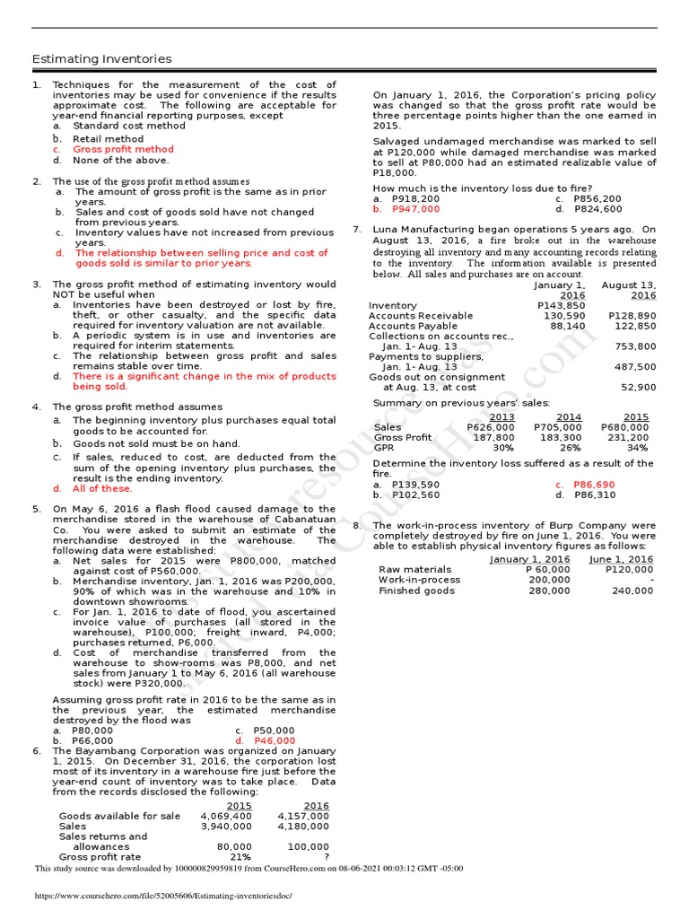Estimating Inventories | PDF | Inventory | Cost Of Goods Sold