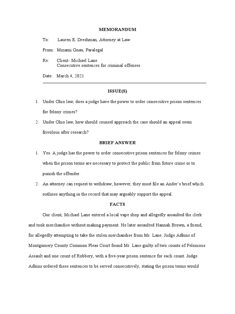 Closed Memo Legal Research and Writing | PDF | Sentence (Law) | Crimes