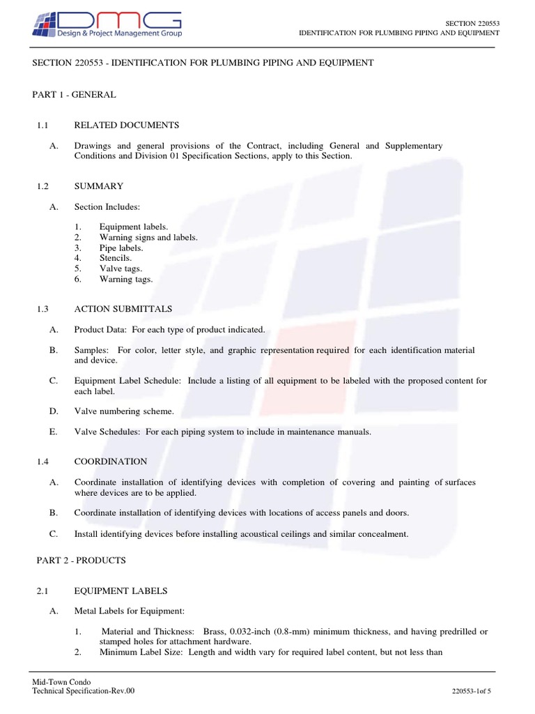 Identification For Plumbing Piping and Equipment | PDF | Pipe (Fluid ...