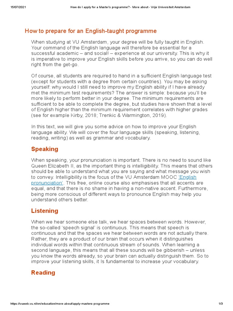 English Prep for VU Amsterdam Masters | PDF | Vocabulary | English Language