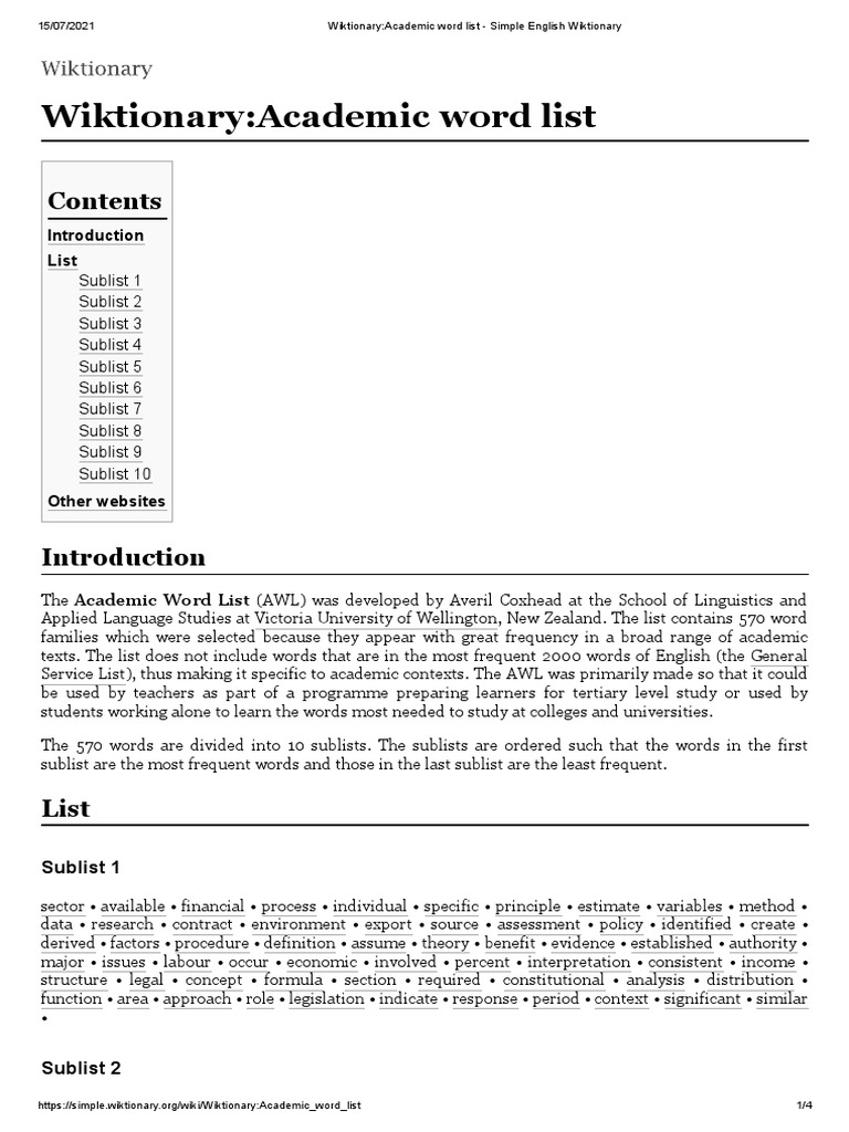 Wiktionary - Academic Word List - Simple English Wiktionary | PDF ...