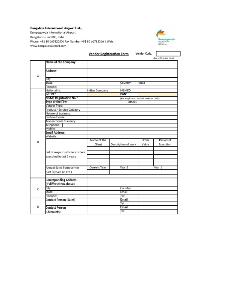BIAL - Vendor Registration Form | Download Free PDF | Banks | Banking