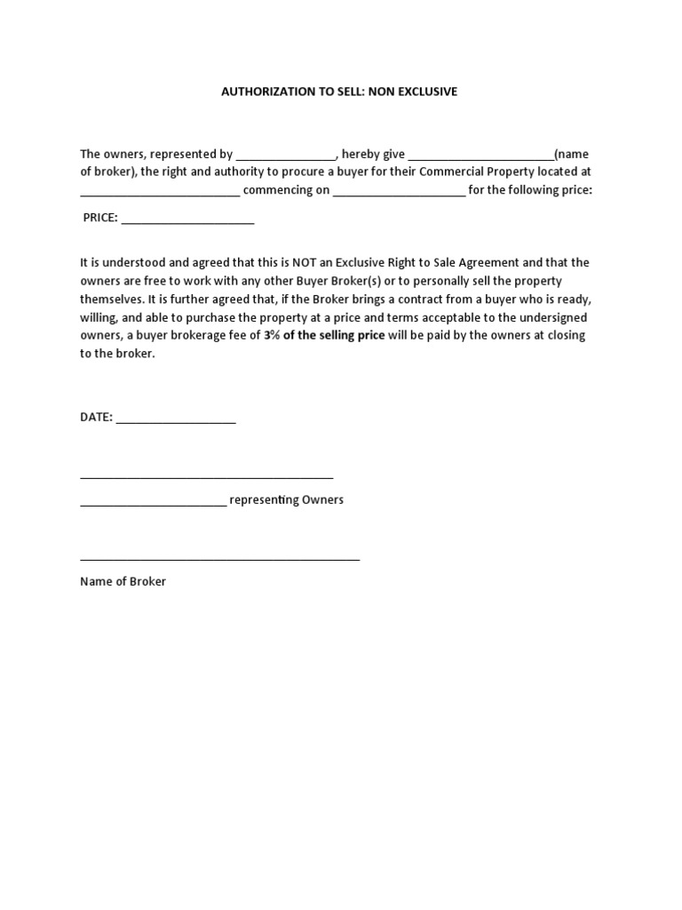 Authorization To Sell Template | PDF