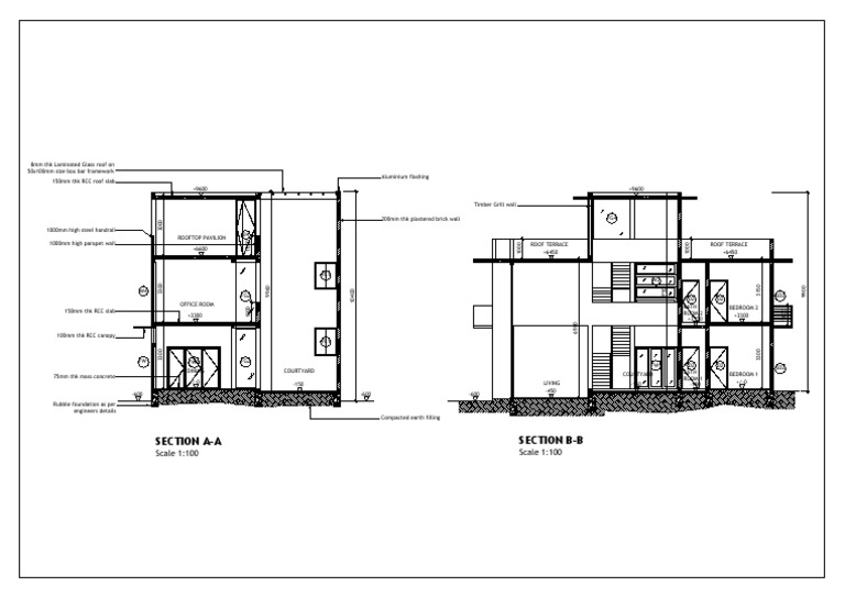 Section A-A Section B-B: Scale 1:100 Scale 1:100 | PDF | Architectural ...