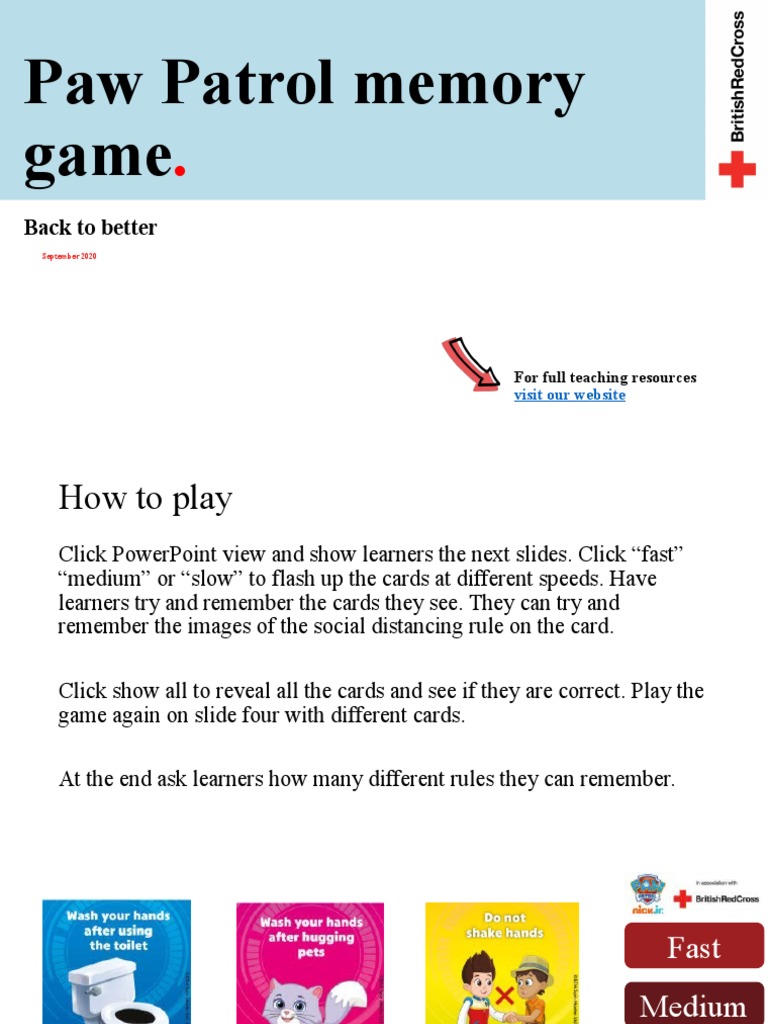 Paw Patrol Memory Game: Back To Better | PDF