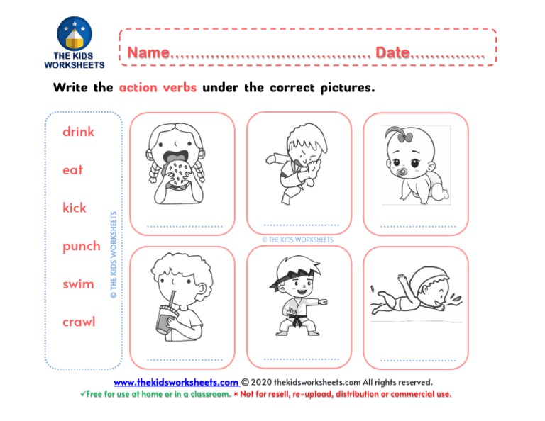 Action Verbs: Write The Under The Correct Pictures | PDF