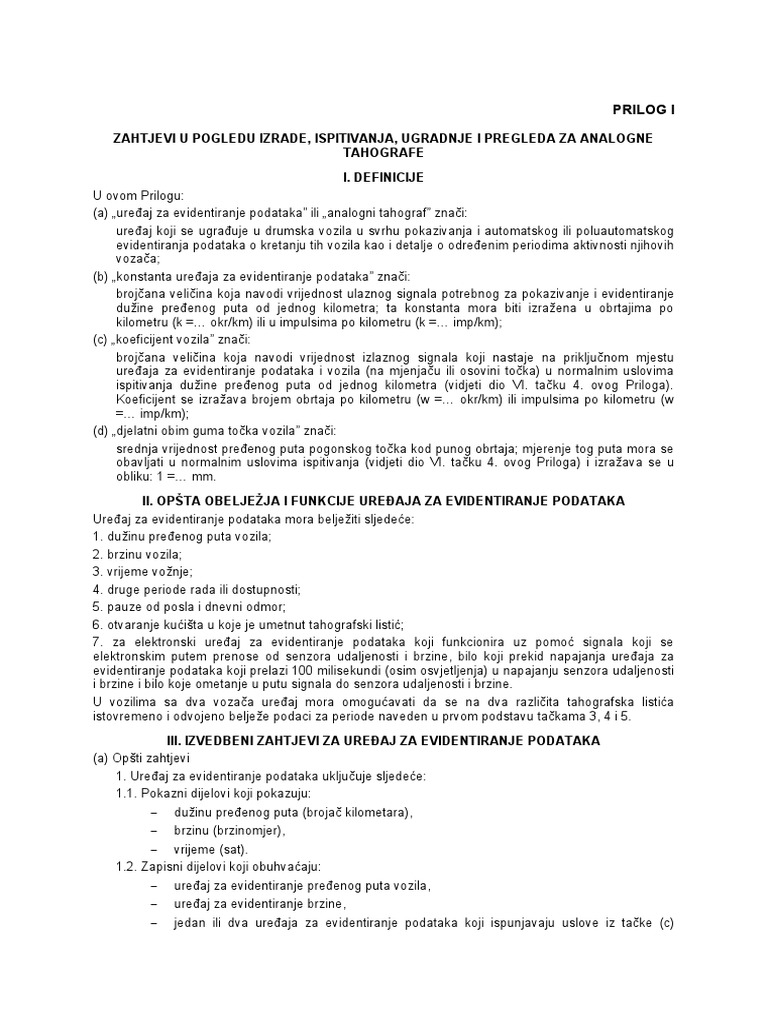 11 03082021 Prilog I Analogni Tahografi | PDF