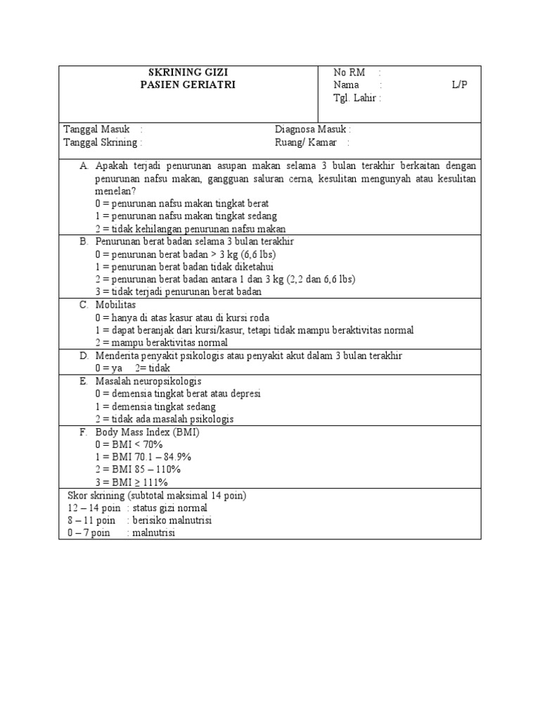 SKRINING GIZI Geriatri | PDF