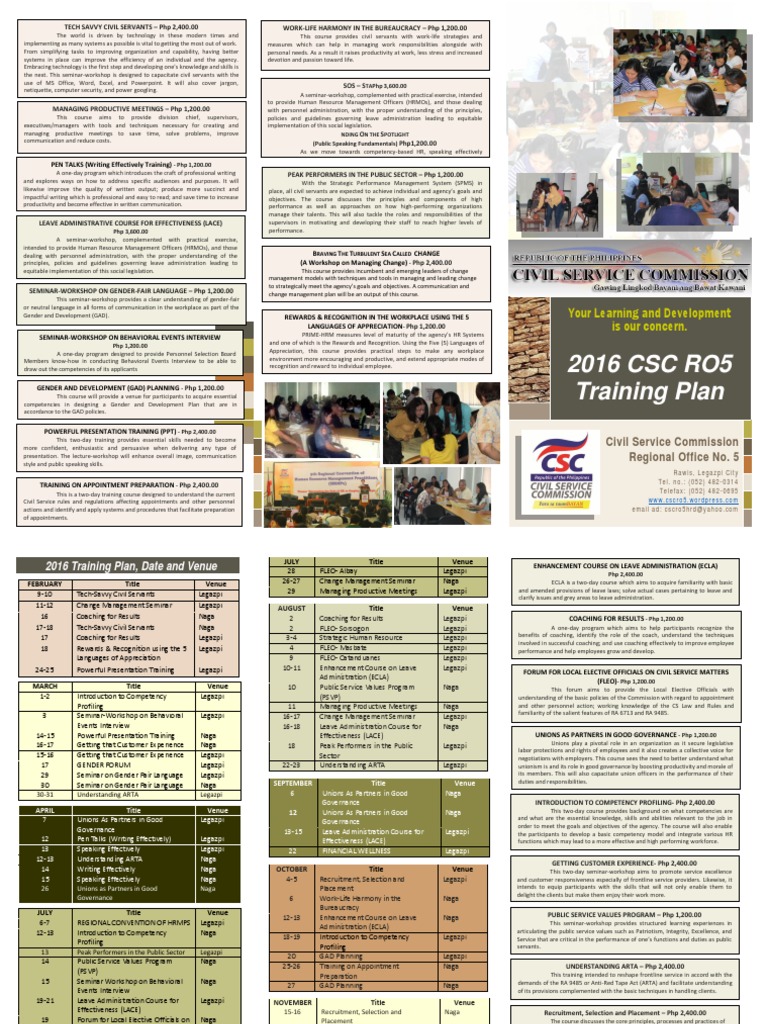 2016 CSC RO5 Training Plan: Your Learning and Development Is Our ...