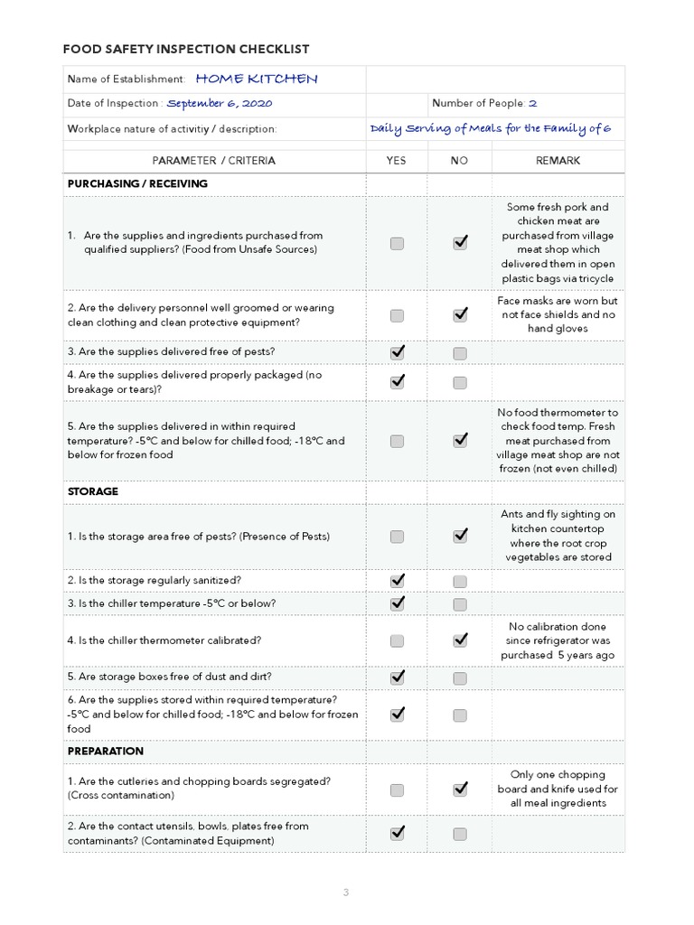 FoodSHAP Food Safety Inspection Checklist-Checklist-Home Kitchen | PDF ...