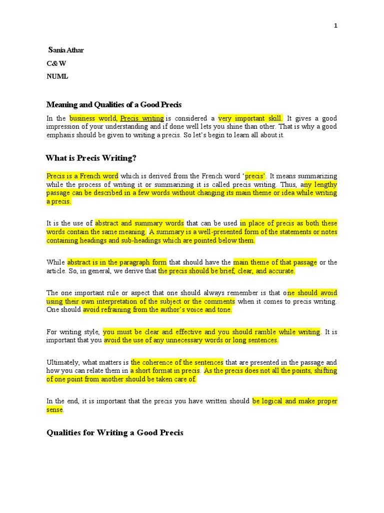 Precis Writing | PDF | Cognition | Cognitive Science