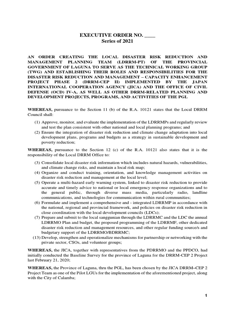 Executive Order No. - Series of 2021 | PDF | Disaster Risk Reduction ...