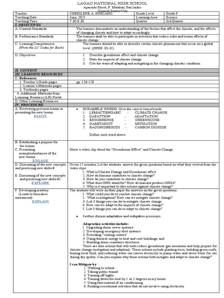 (Write The LC Codes For Each) : I. Objectives | PDF | Climate Change Mitigation | Climate Change