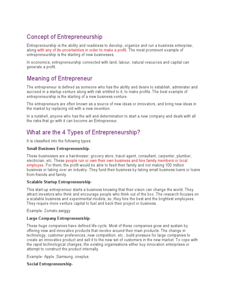 Concept of Entrepreneurship | PDF | Entrepreneurship | Startup Company