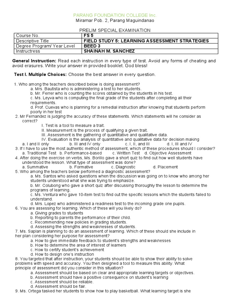 TQ Fo FS | PDF | Educational Assessment | Test (Assessment)
