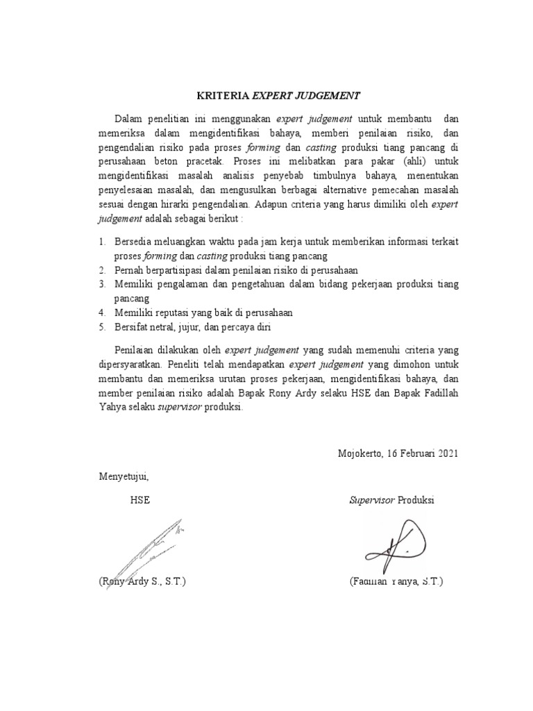 Kriteria Expert Judgement | PDF