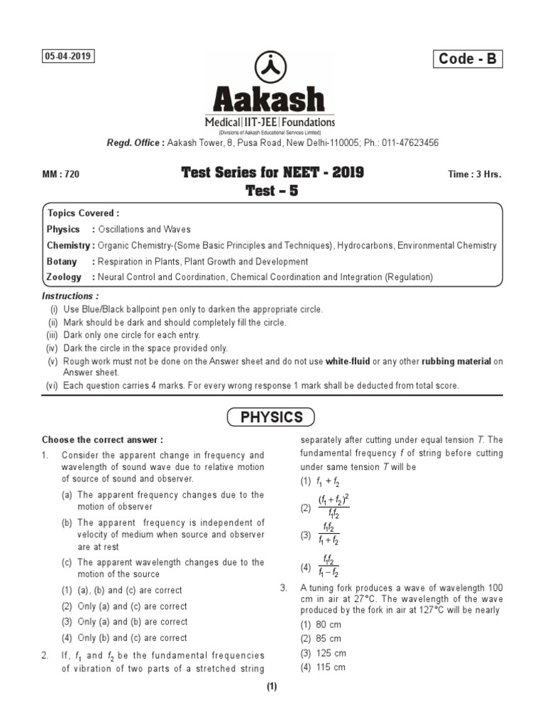NEET Sample Paper-2 | PDF | Waves | Frequency