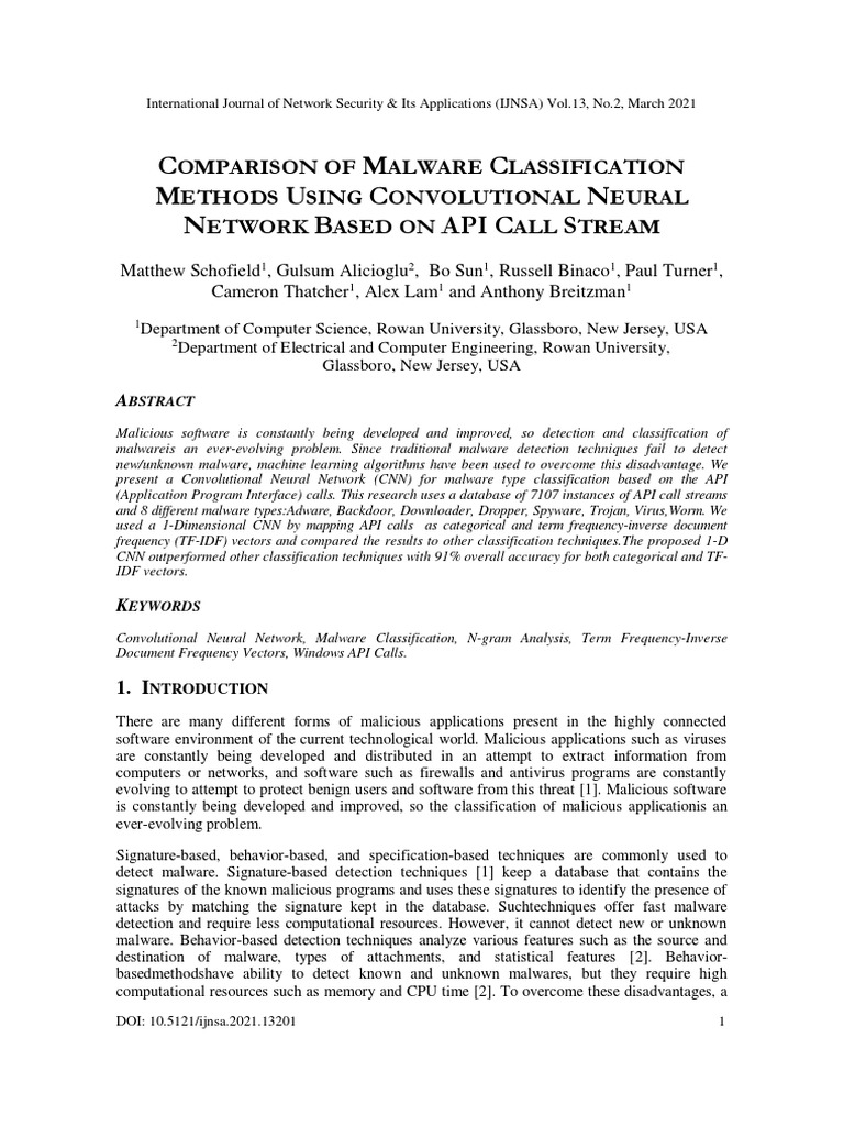Comparison Of Malware Classification Methods Using Convolutional Neural