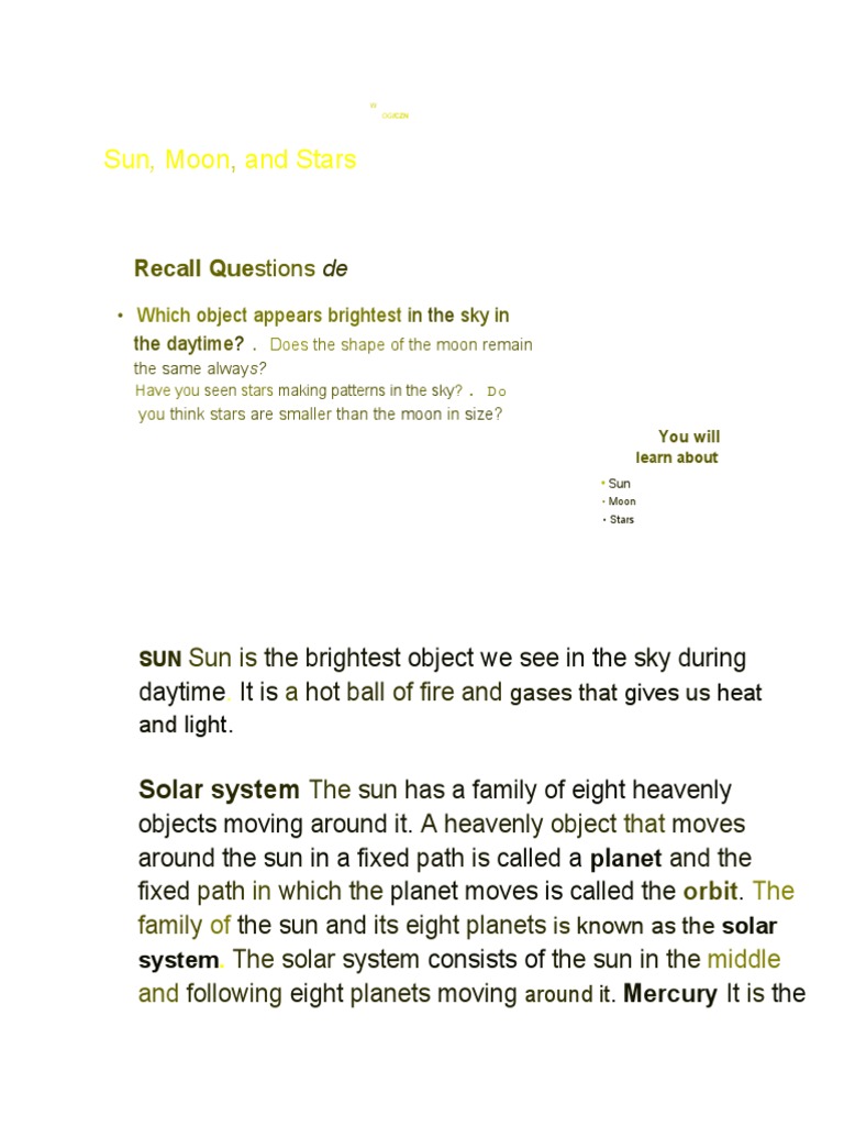 Sun, Moon, and Stars for Grade 3 | PDF | Planets | Solar System