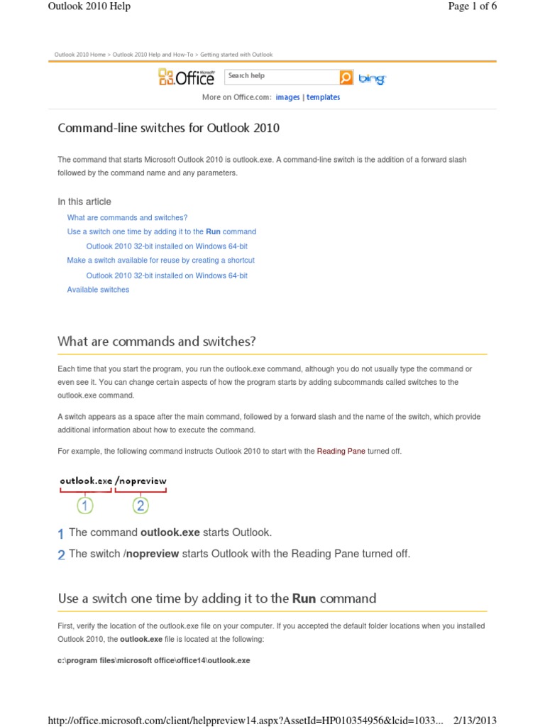 Outlook Cmdline Switches | PDF | Microsoft Outlook | Command Line Interface