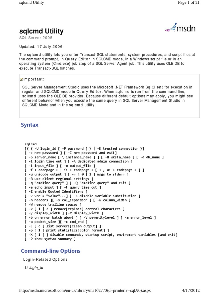 Sqlcommand 2005 | PDF | Microsoft Sql Server | Command Line Interface