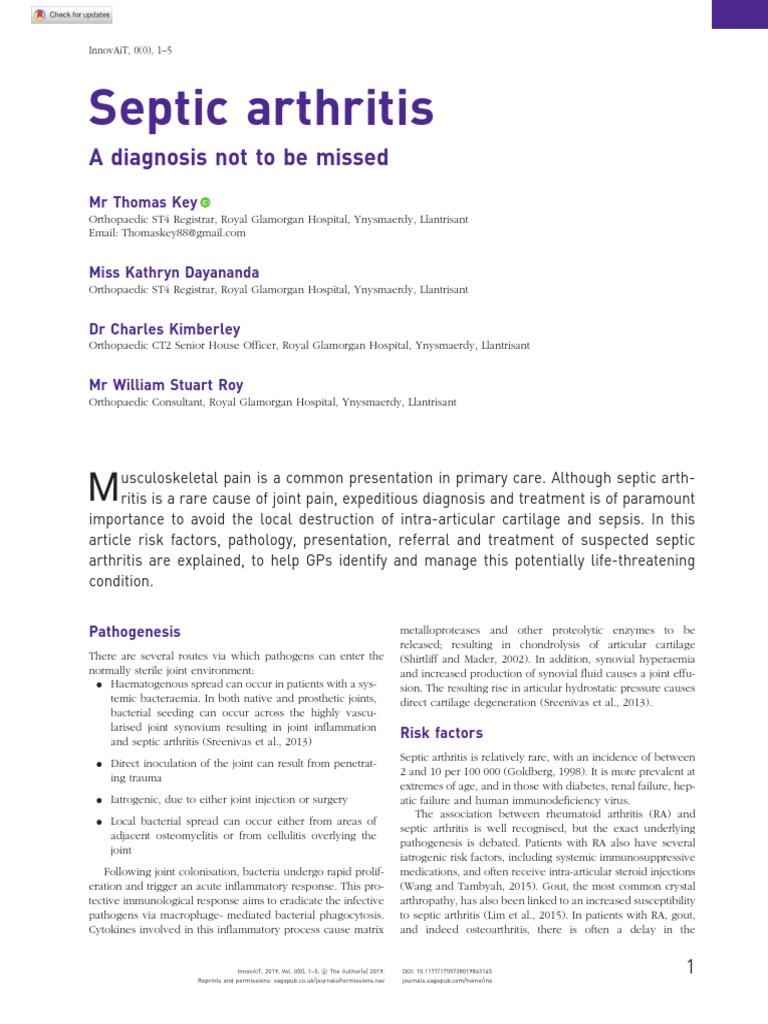 Septic Arthritis: A Diagnosis Not To Be Missed | PDF | Sepsis ...