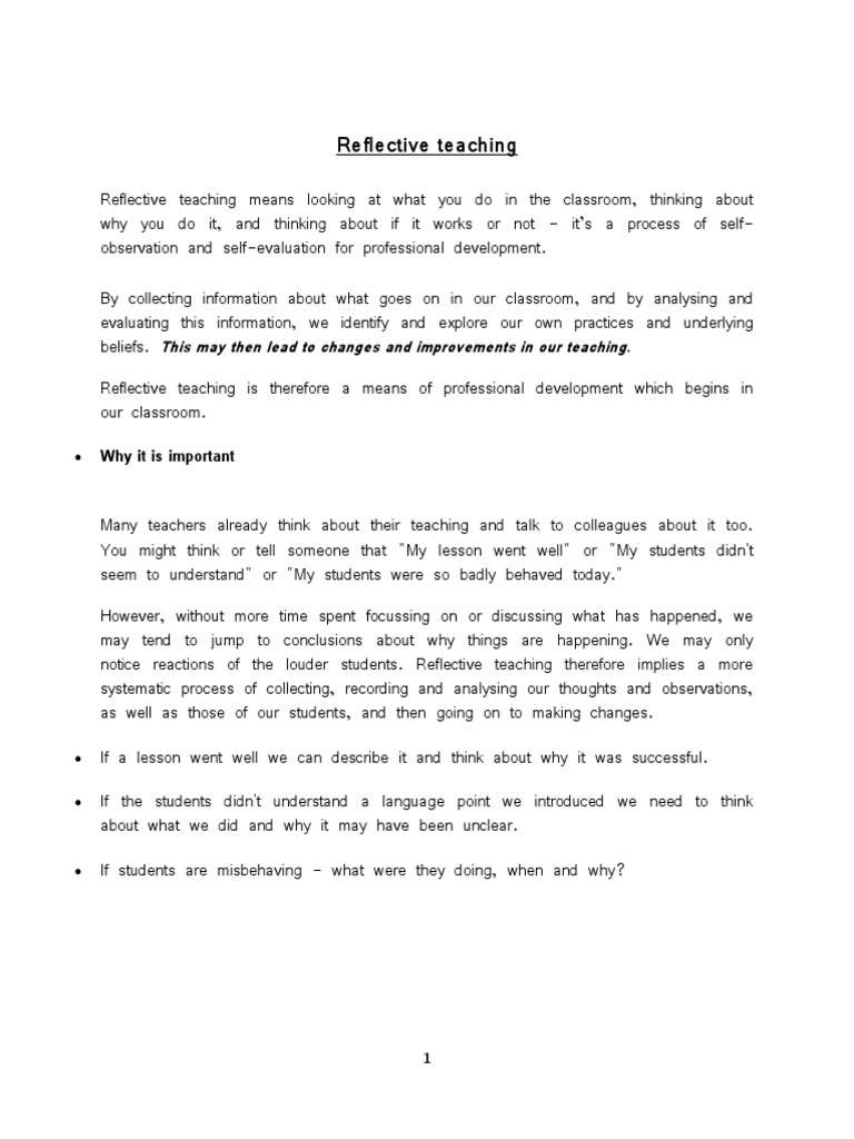 Reflective Teaching A Process Of Self Observation And Evaluation Pdf