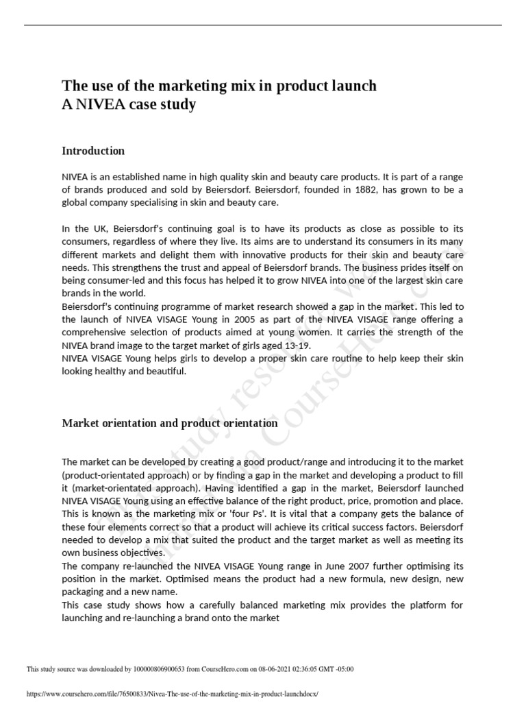 This Study Resource Was: The Use of The Marketing Mix in Product Launch A NIVEA Case Study | PDF ...