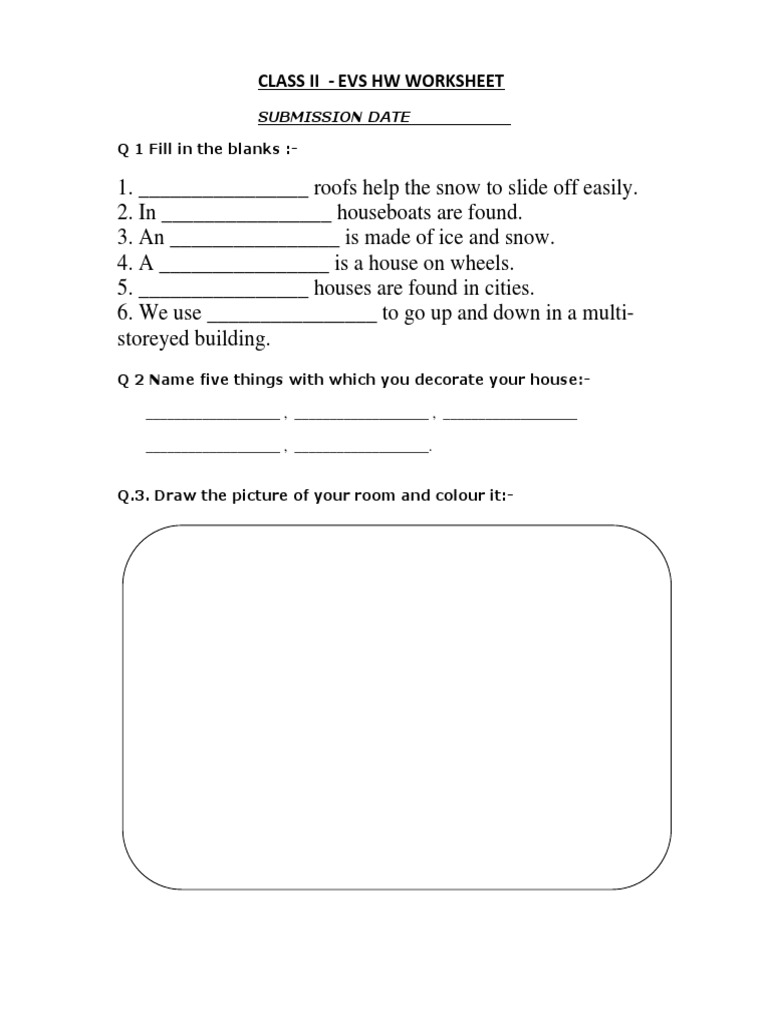 CBSE Class 2 EVS Practice Worksheets (56) - House | PDF | Home & Garden