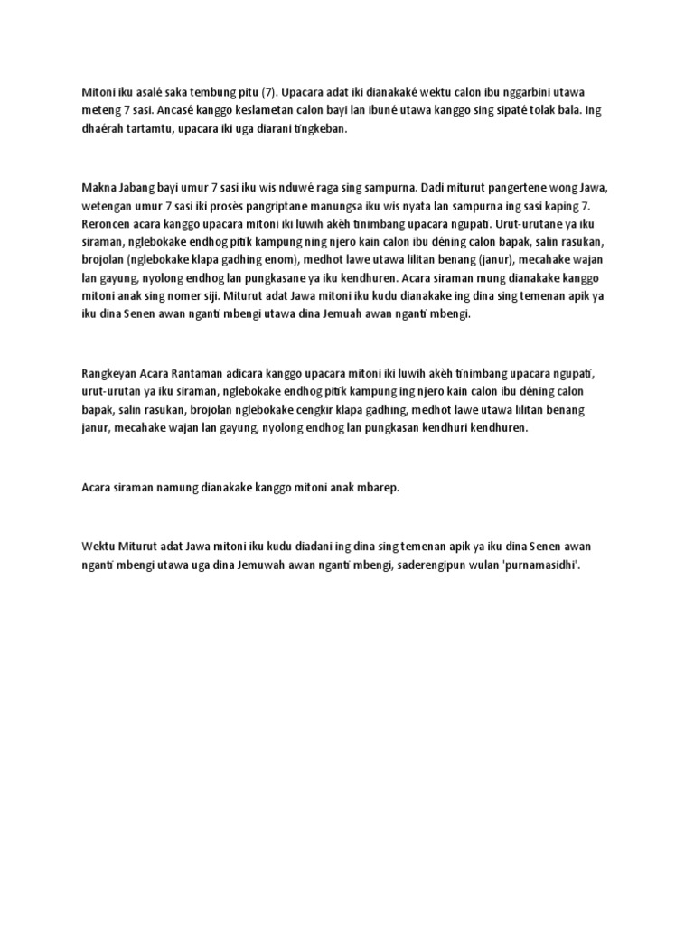 Mitoni Iku Asalé Saka Tembung Pitu | PDF