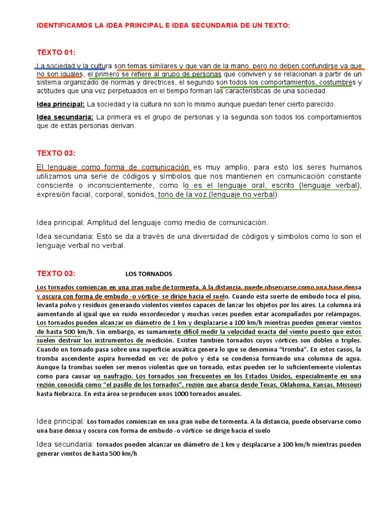 Ejercicios para identificar ideas principales | PDF | Tornados