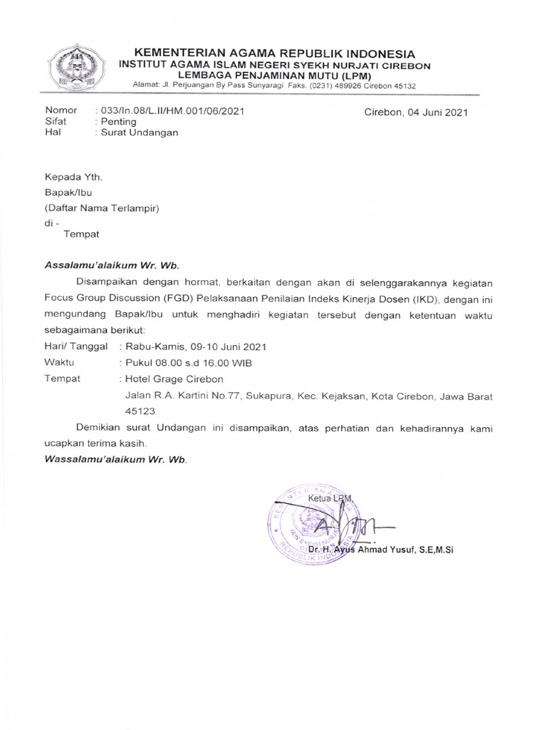 Undangan FGD Penilaian IKD 2021 | PDF