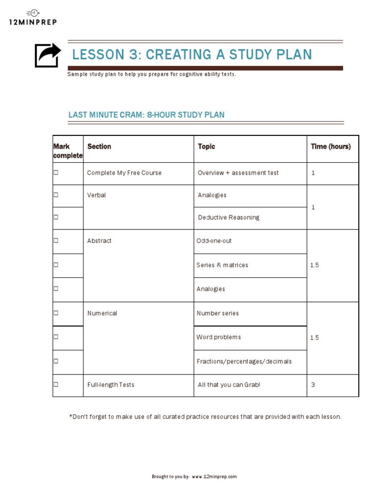 Lesson 3: Creating A Study Plan | PDF