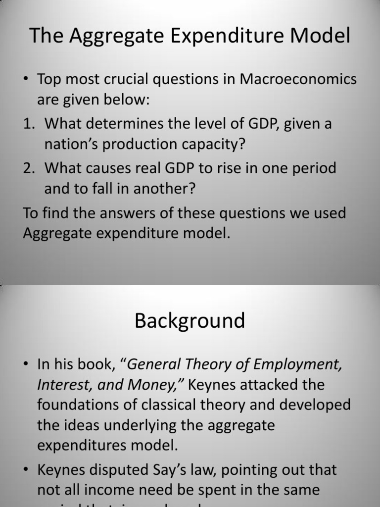 The Aggregate Expenditure Model or Keynesian Cross Model Lecture 4 ...