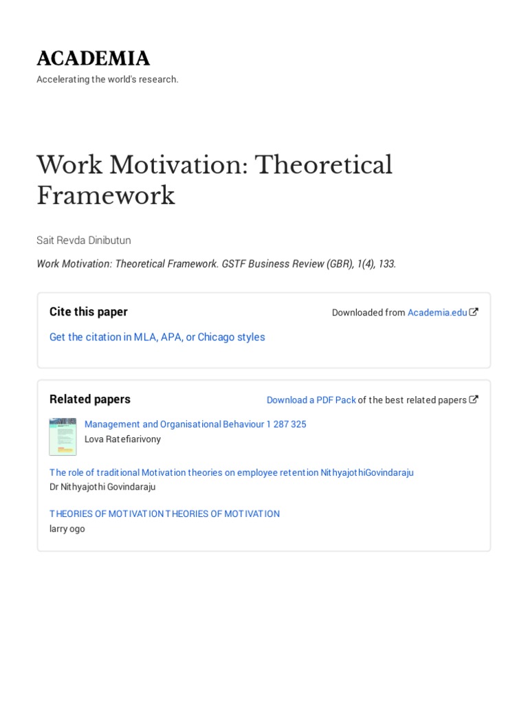Work Motivation: Theoretical Framework: Cite This Paper | PDF ...