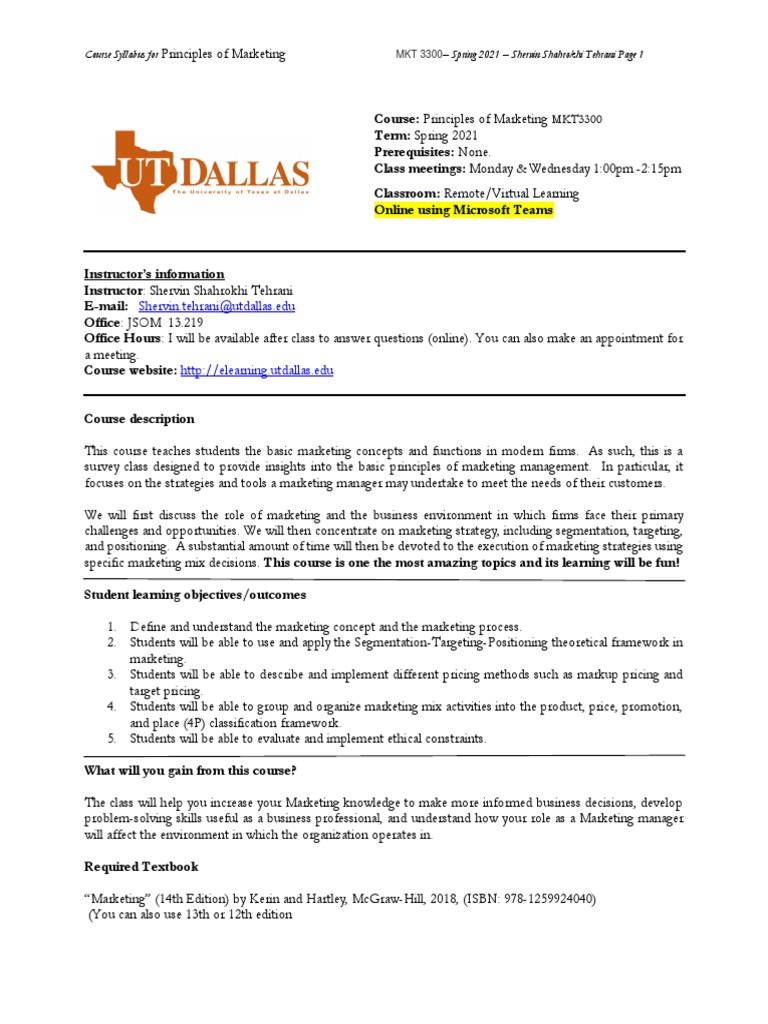 Shervin - Tehrani@utdallas - Edu: Course Syllabus For - Spring 2021 ...
