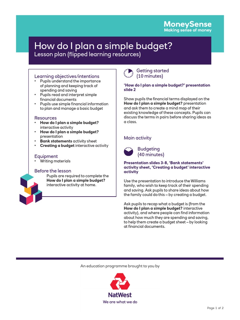 How Can I Plan A Simple Budget Flipped Learning Lesson Plan NW | PDF ...