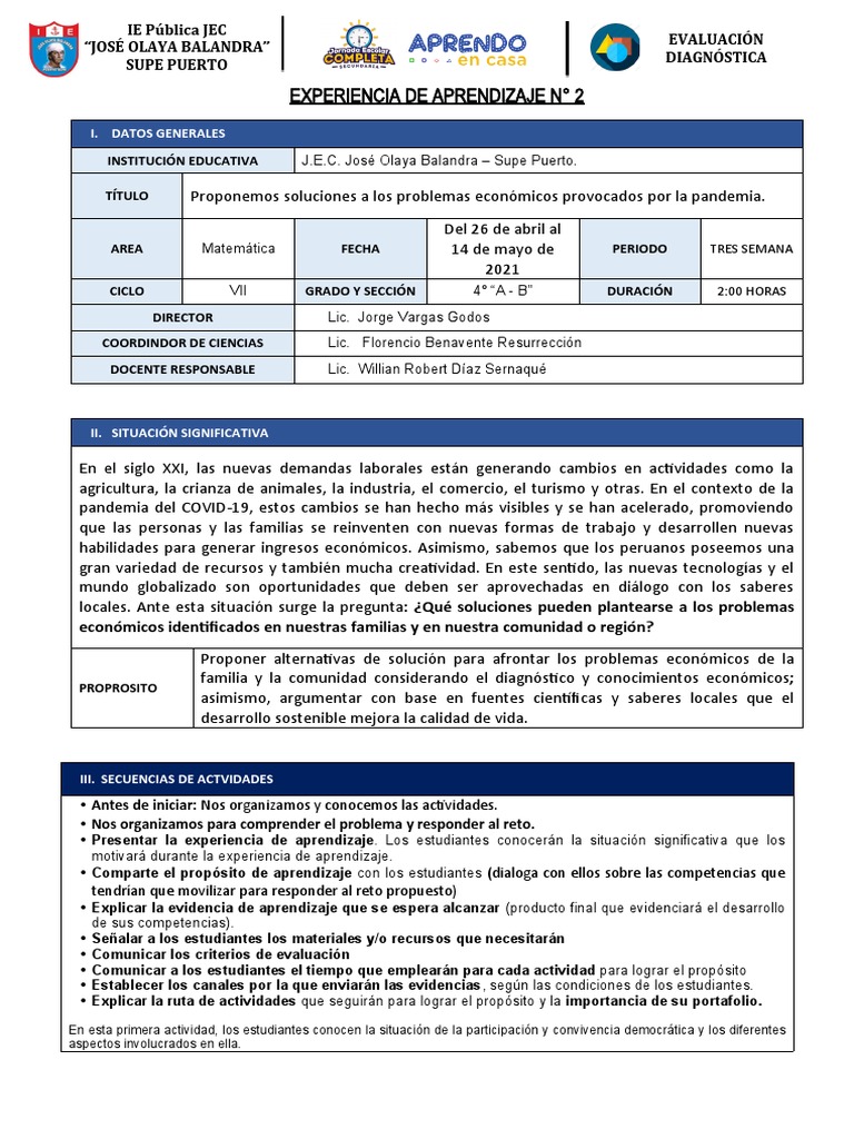 Planificador de La Experiencia Matemática 4° Sec - 2 | Descargar gratis PDF | Aprendizaje ...