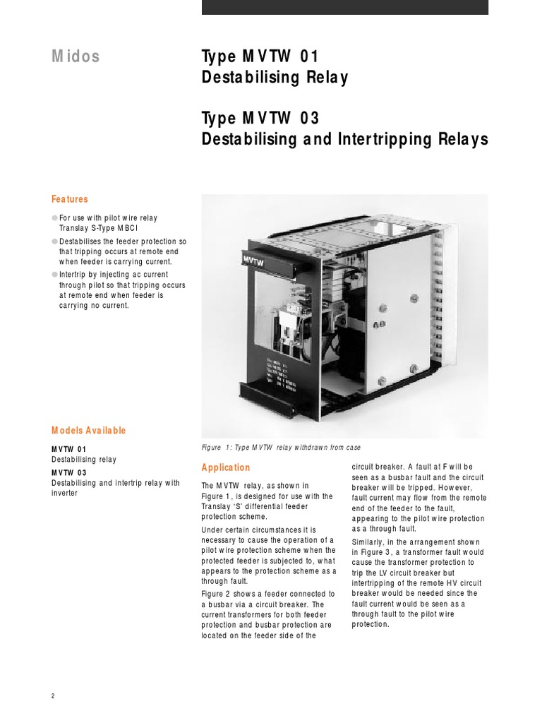 Midos: Type MVTW 01 Destabilising Relay Type MVTW 03 Destabilising and ...