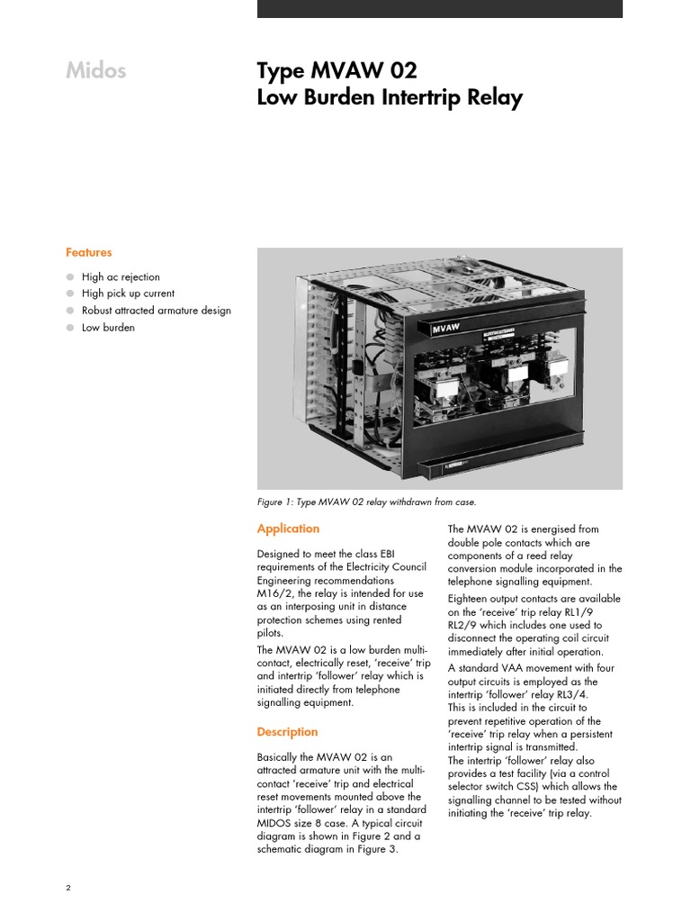 Midos: Type MVAW 02 Low Burden Intertrip Relay | PDF | Relay | Switch