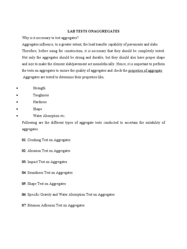 Lab Tests On Aggregates | PDF | Concrete | Wear